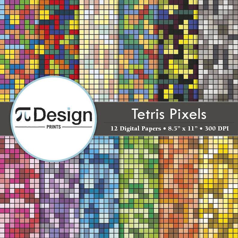 8.5"x11" Tetris Pixels Inspired Paper Pack of 12 | Digital Paper ...
