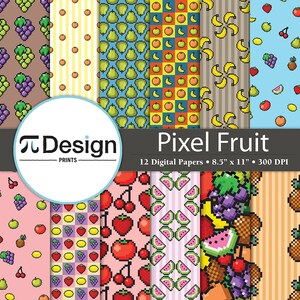 8.5"x11" Cute Pixel Fruit Digital Paper Pack of 12 | Seamless Pattern ...