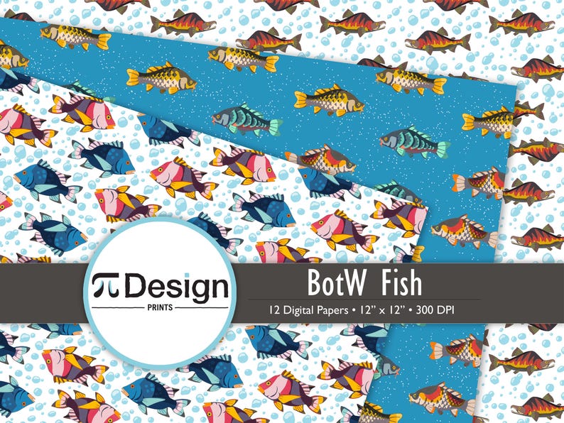 12"x12" Botw Fish Digital Paper 12 Pack | Video Game Seamless Patterns ...