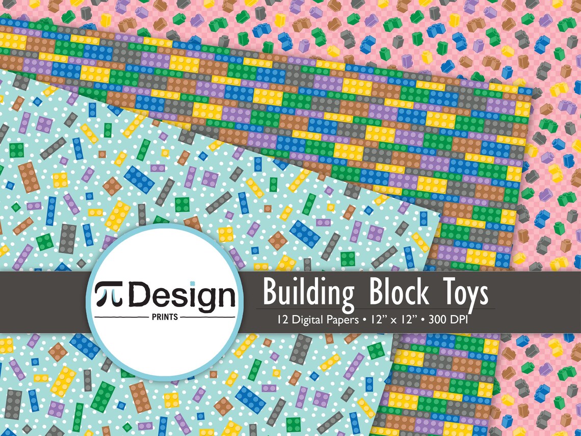 12"x12" Pastel Building Block Toys Digital Paper 12 Pack | Kid's ...