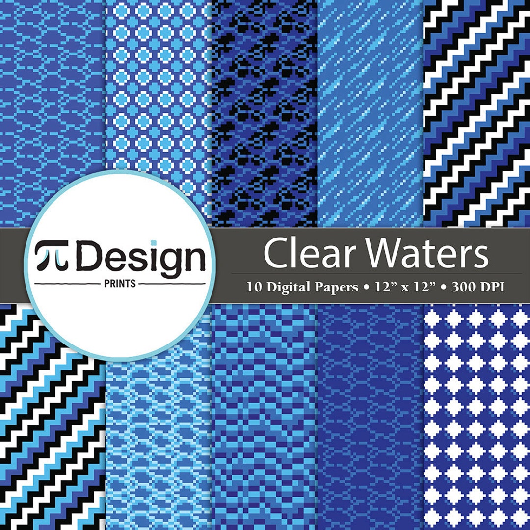 Ocean Water Pattern 12"x12" Digital Paper Pack Set of 10 | Video Game ...