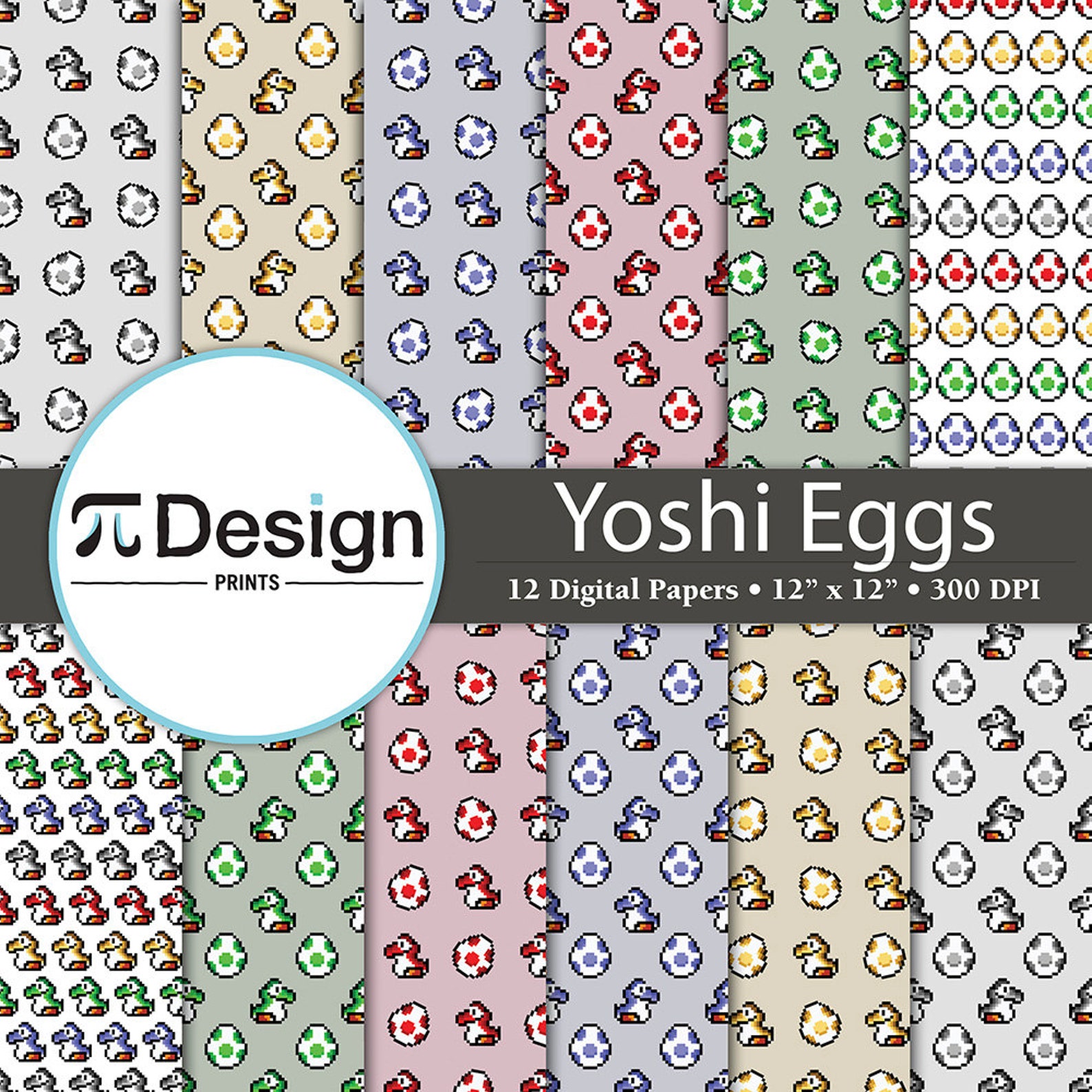 Cute Yoshi Egg Pattern 12x12 Digital Paper Pack of - Etsy