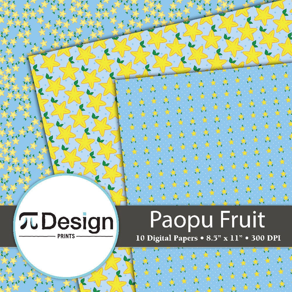 Paupo Fruit 8.5"x11" Digital Paper 10 Pack | Yellow Paopu Fruit Pattern ...