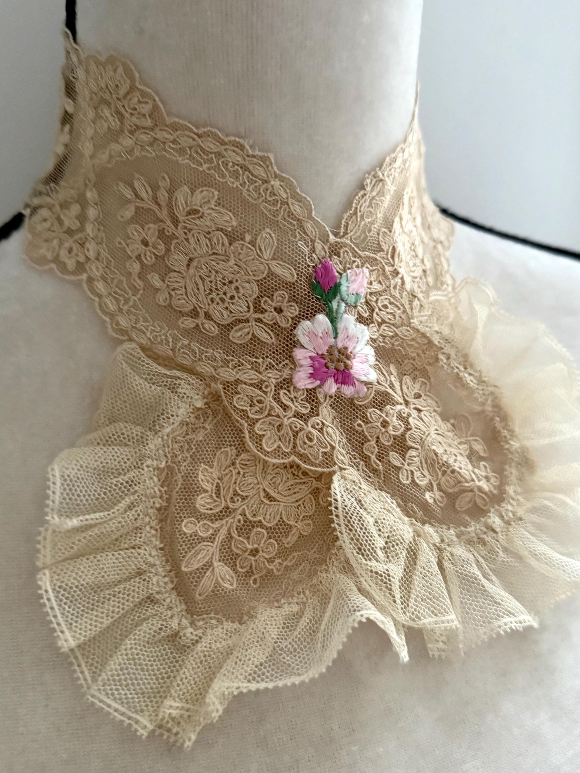 Antique Victorian Embroidered and Alencon Lace Trousseau Fichu Cover - Etsy