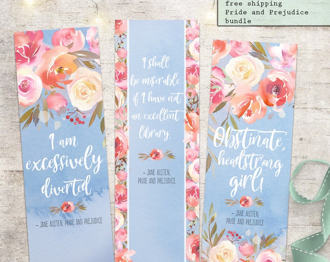 Jane Austen Pride and Prejudice Bookmark Bundle Linen Paper | Etsy