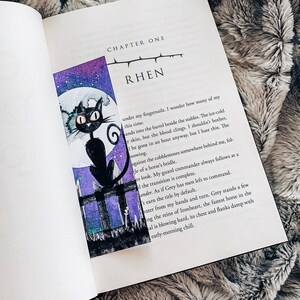 Black Cat Halloween Bookmark, Cat Lover Gift Black Cat and Full Moon ...