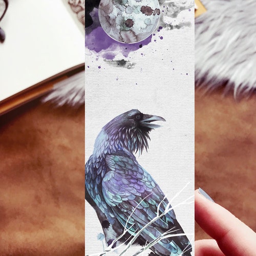 Raven Bookmark Watercolor Ravens Handmade Linen Bookmark - Etsy