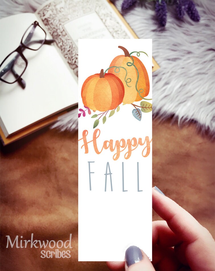 Happy Fall Bookmark Pumpkins Autumn Floral Bookmarks | Etsy