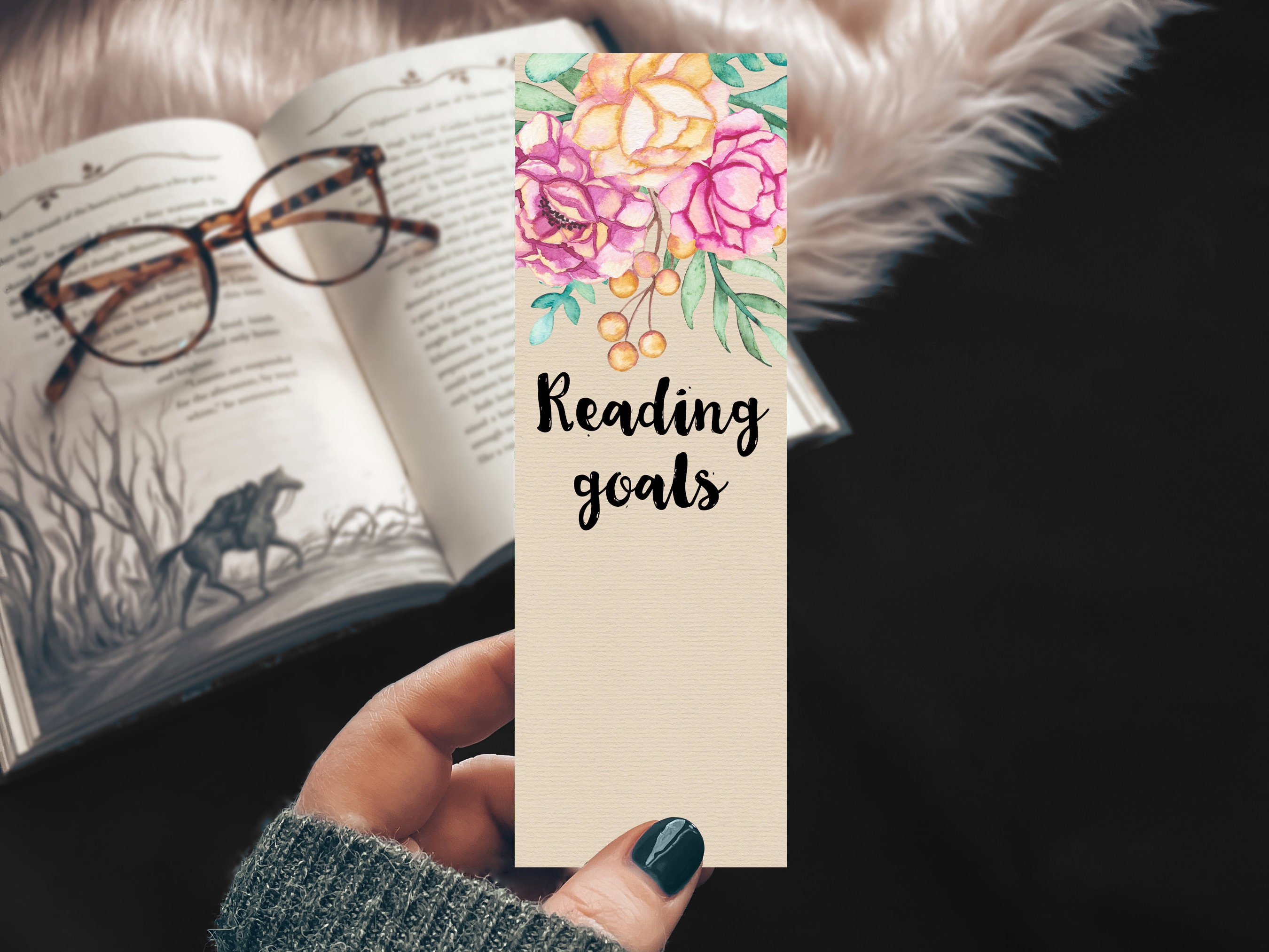Reading Goals Bookmark, Floral Peony Linen Paper Bookmark, Thoughtful ...