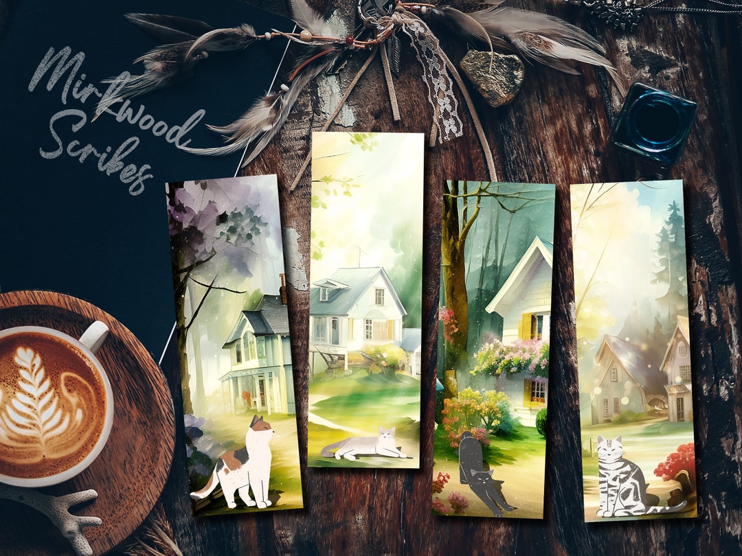 Printable Cottagecore Garden Cat Bookmarks, Mystical Cat Bookmark Set ...