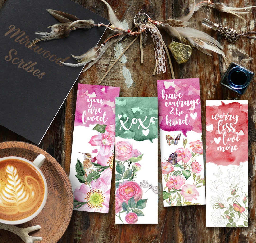 Floral Watercolor Bookmarks, Floral Love Quotes Bookmarks, Reading ...
