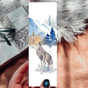 Wolf Mountain Bookmark, Watercolor Handmade Winter Bookmark Set, Moon ...