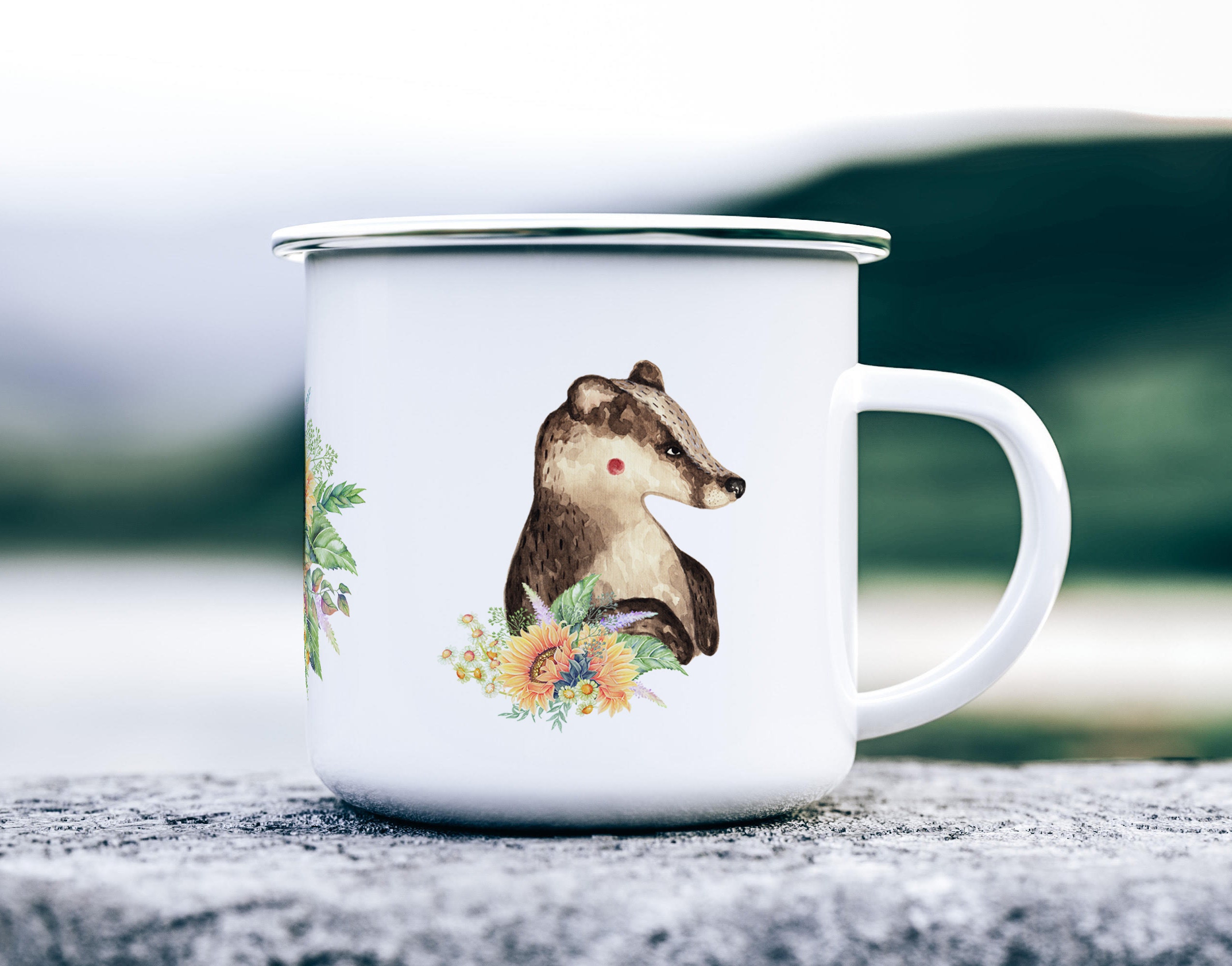 Badger Camp Mug Yellow Badger Metal Mug Sunflowers Mug Gift | Etsy