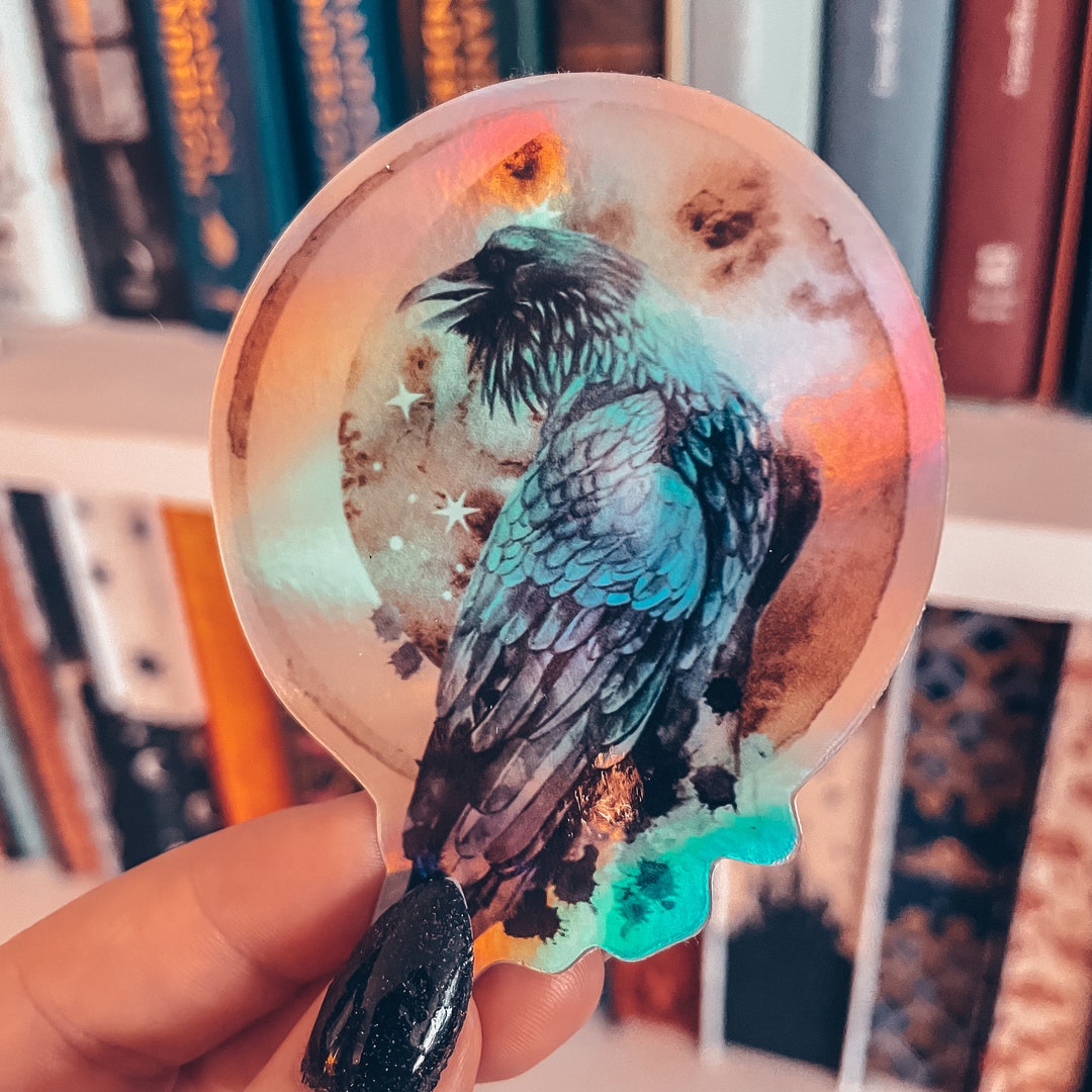 Raven Holographic Vinyl Sticker, Waterproof Moon Raven Decal for Laptop ...