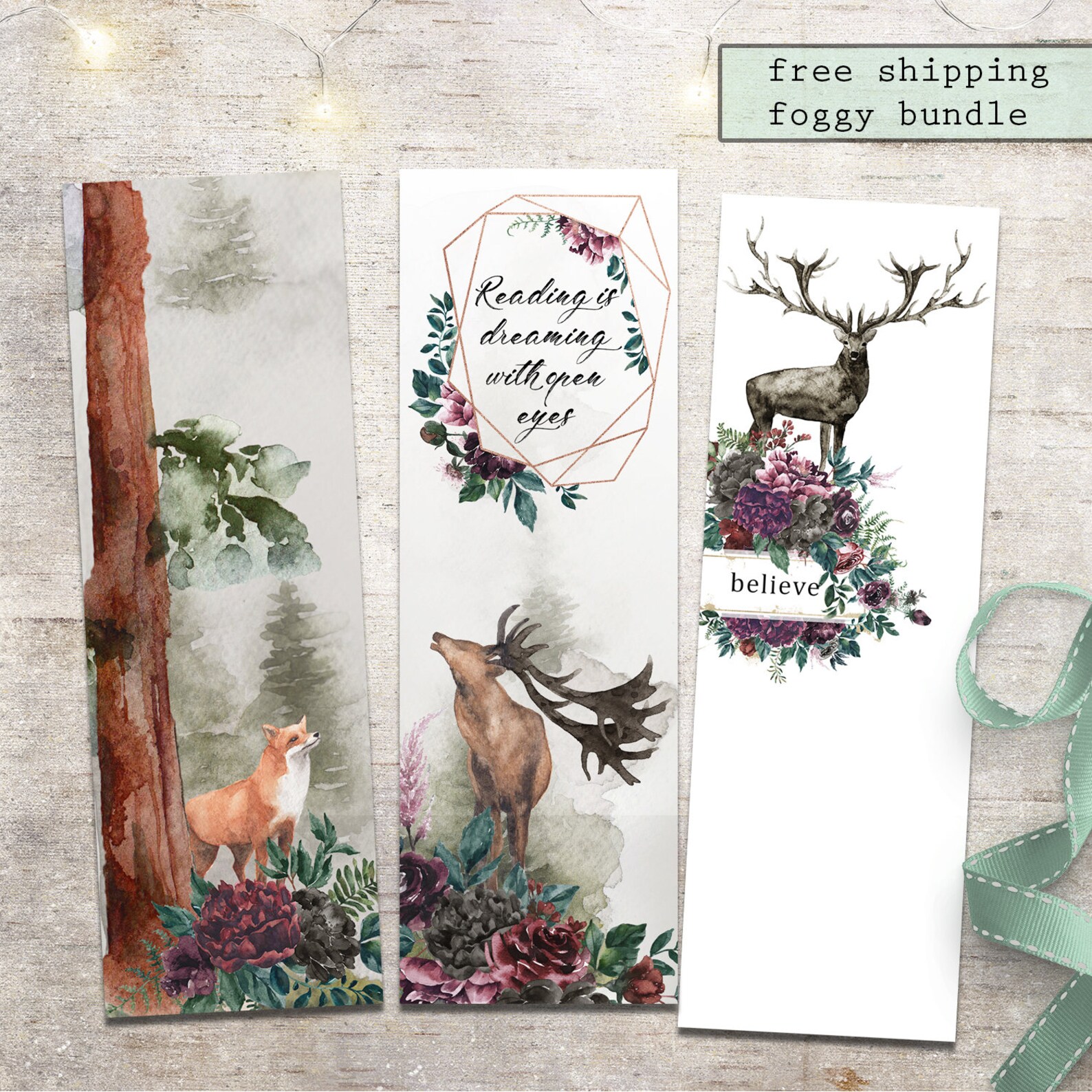 Foggy Forest Bookmark Bundle Special Offer Pricing Deer and - Etsy