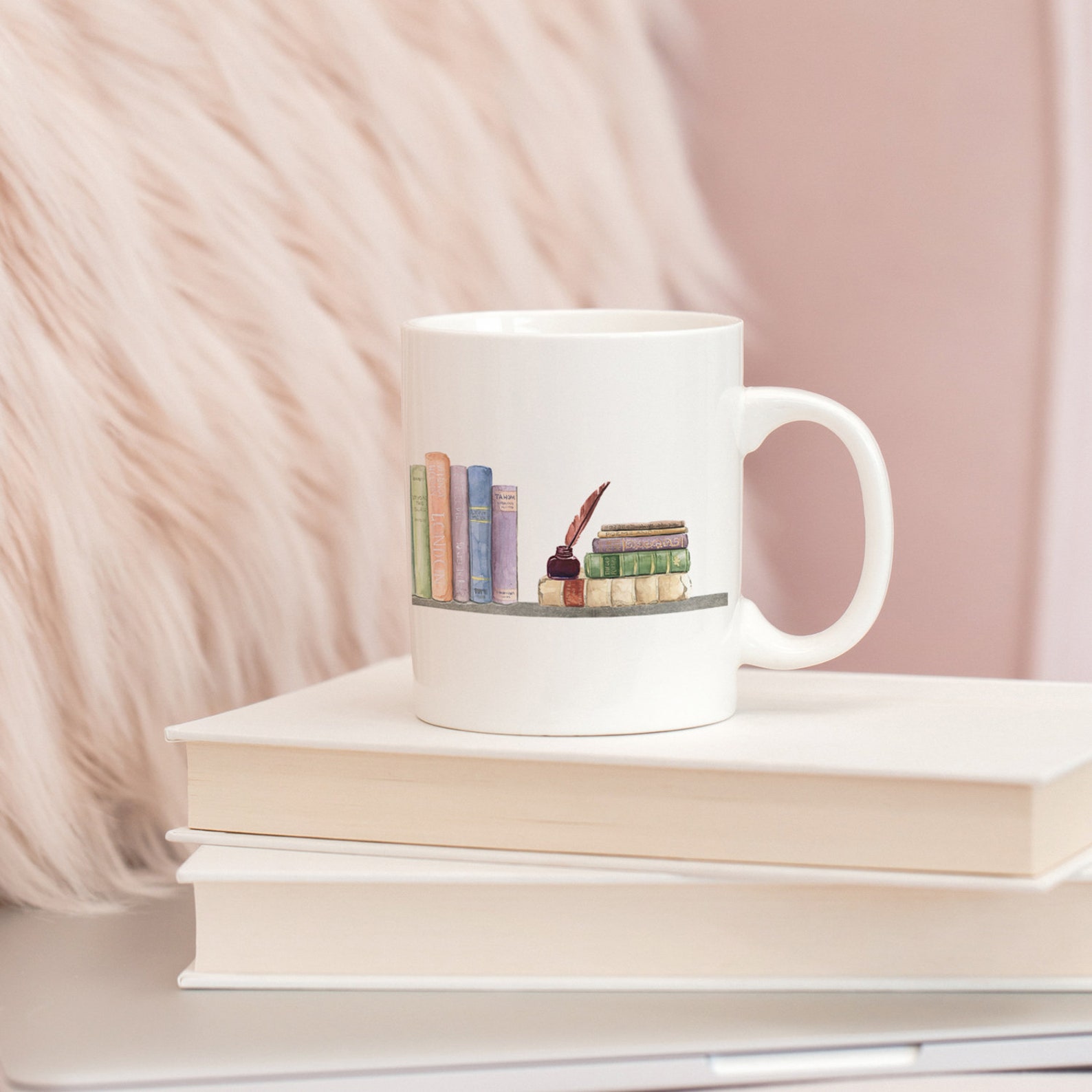 Bookshelf Coffee Mug Wrap-around Library Books and Plants | Etsy