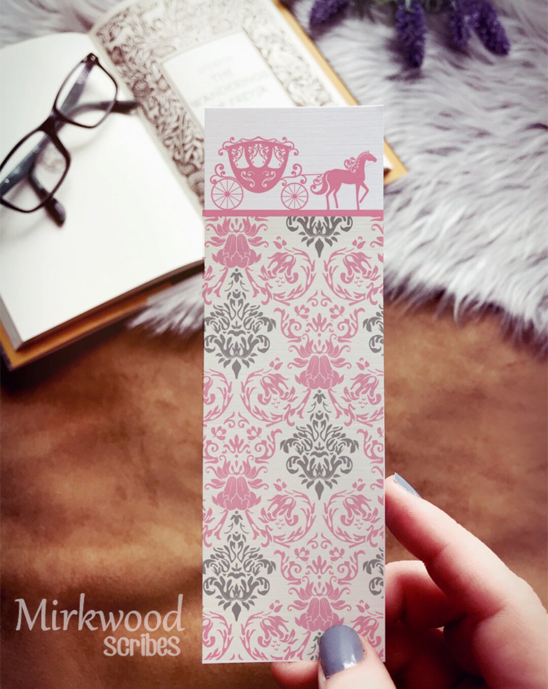 Princess Carriage Bookmark, Pink Damask Princess Party Ideas, Fairytale ...