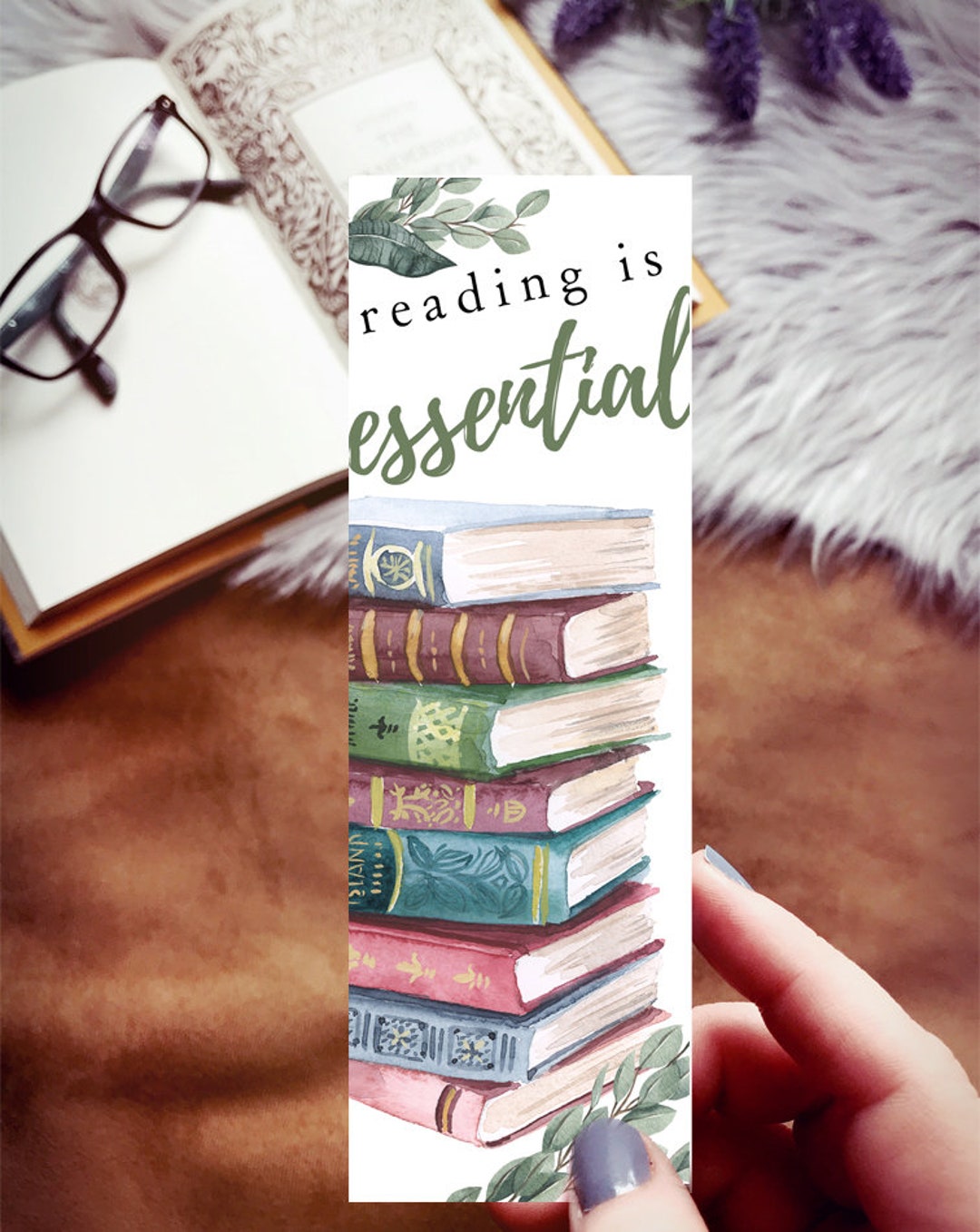 Reading is Essential Watercolor Handmade Bookmark, Cozy Reading Nook ...
