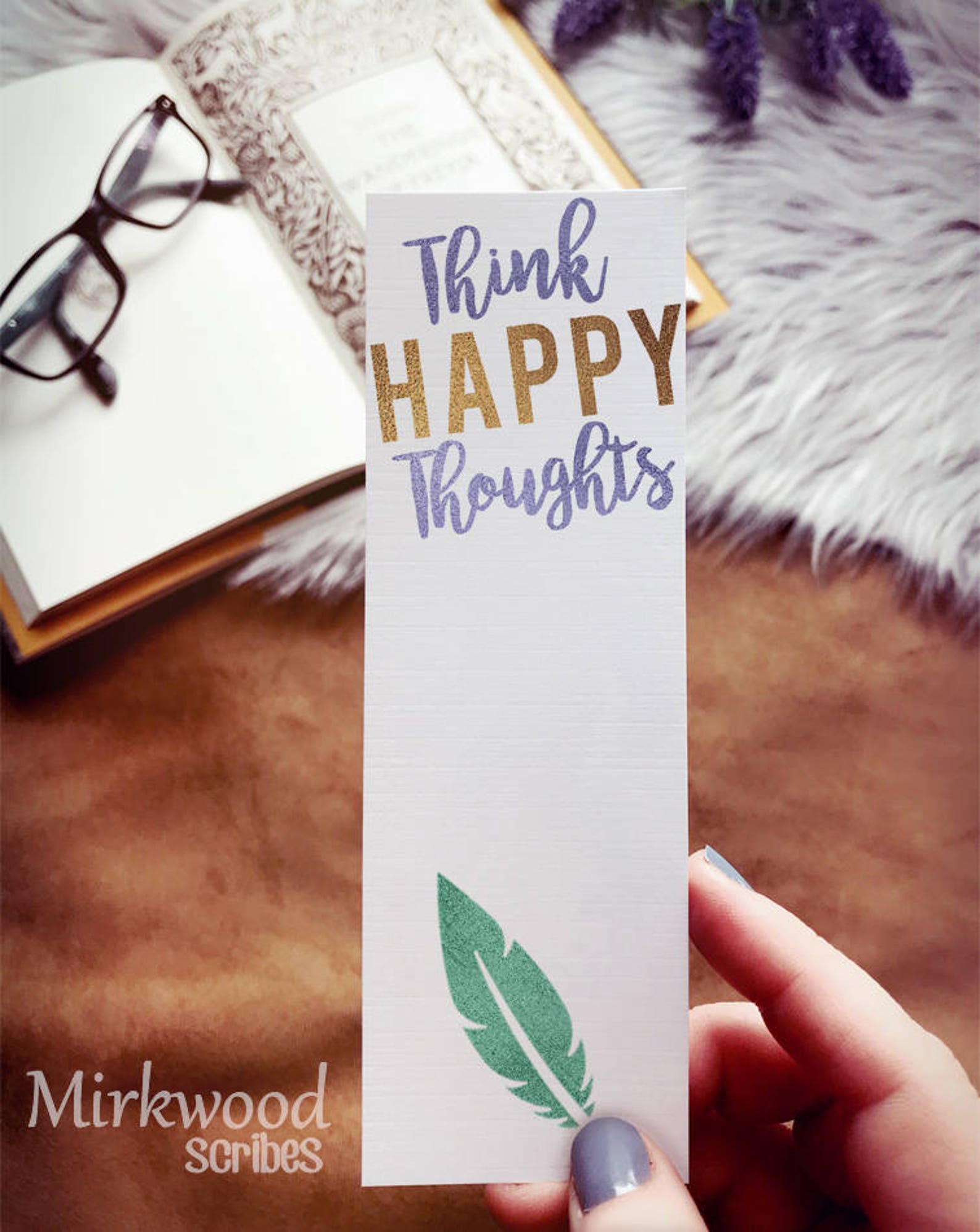 Think Happy Thoughts Peter Pan Bookmark Neverland Feather | Etsy