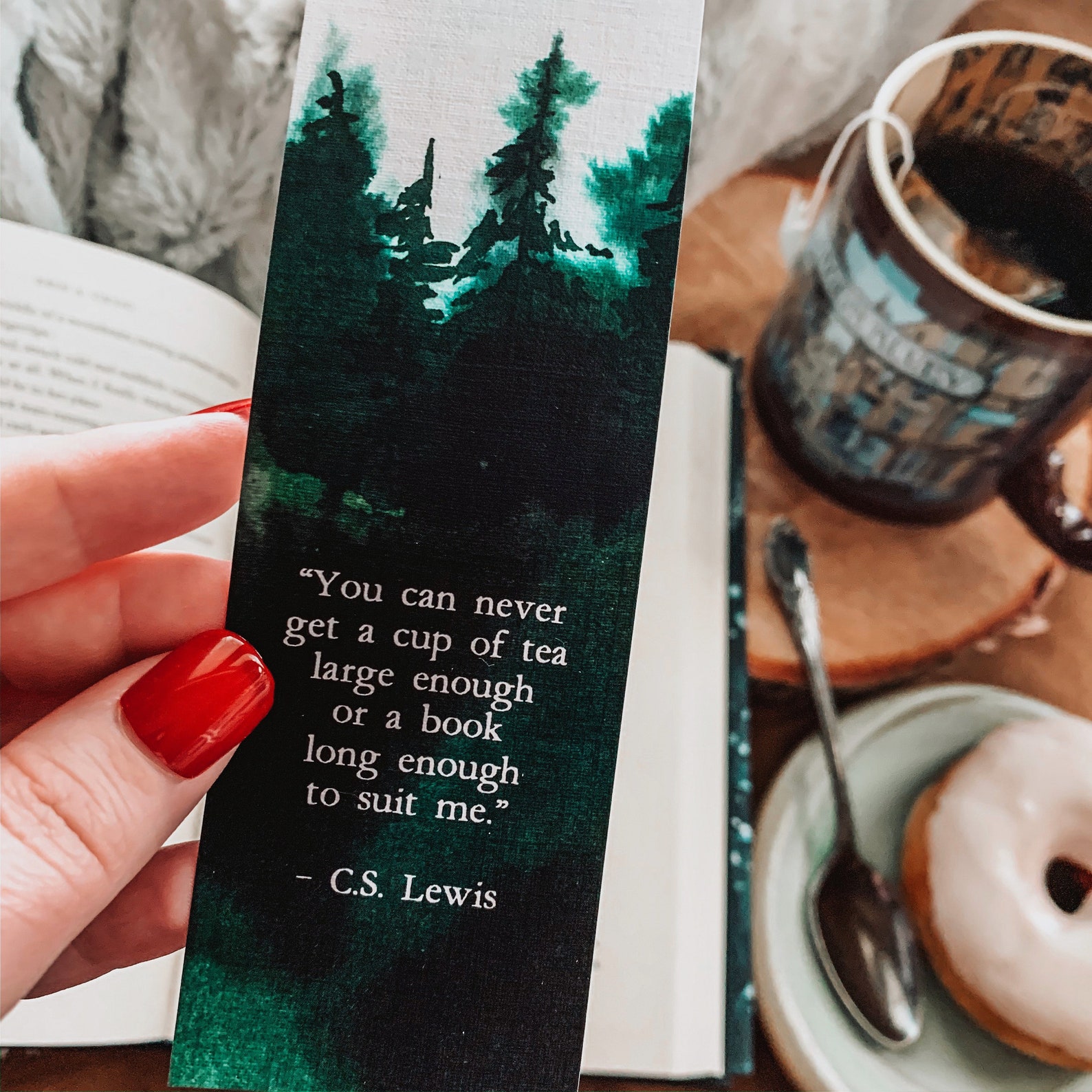 Literary Gift, Book Lover Watercolor Bookmark, Tea Lover Gift, C.S ...
