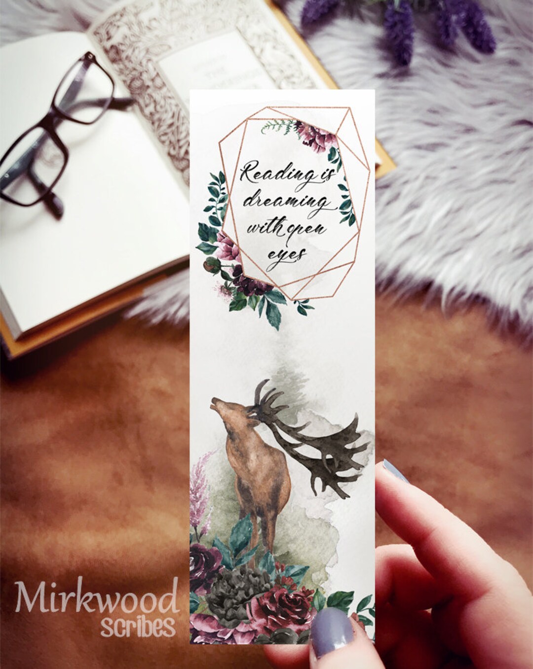 Dreamy Forest Stag Watercolor Bookmark, Reading is Dreaming With Open ...