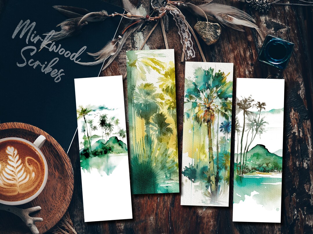 Printable Tropical Island Bookmarks, Beach and Palm Trees Bookmark Set ...