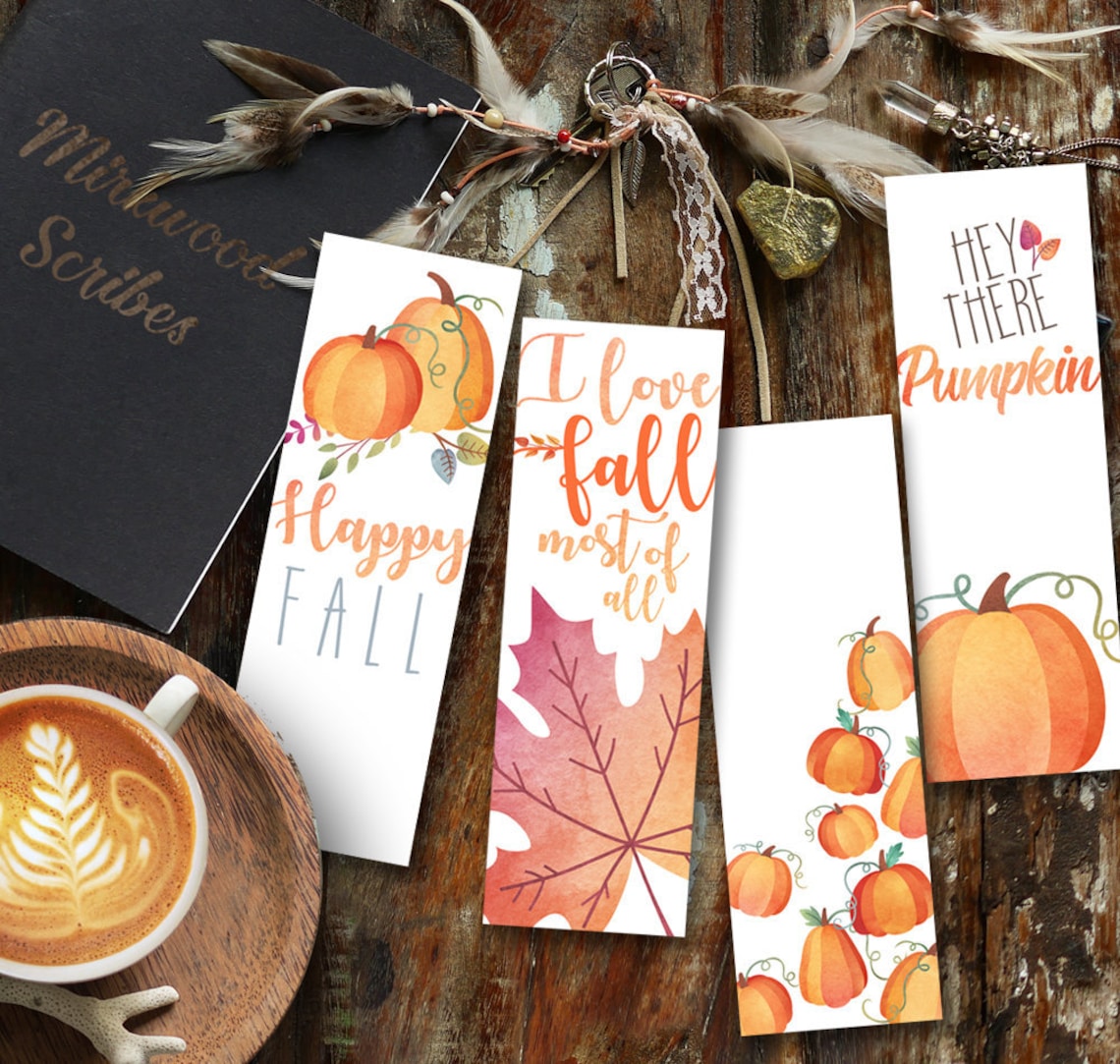 Pumpkin Printable Bookmarks, Hello Fall Autumn Bookmark With Pumpkins ...