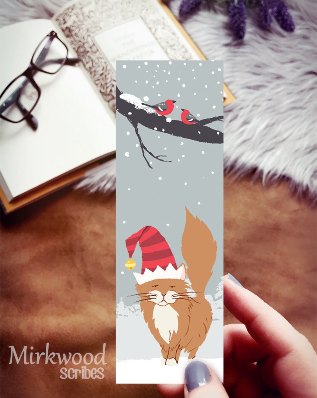 Christmas Cat Bookmark, Holiday Bookmark for Cat Lover, Cat Stocking ...