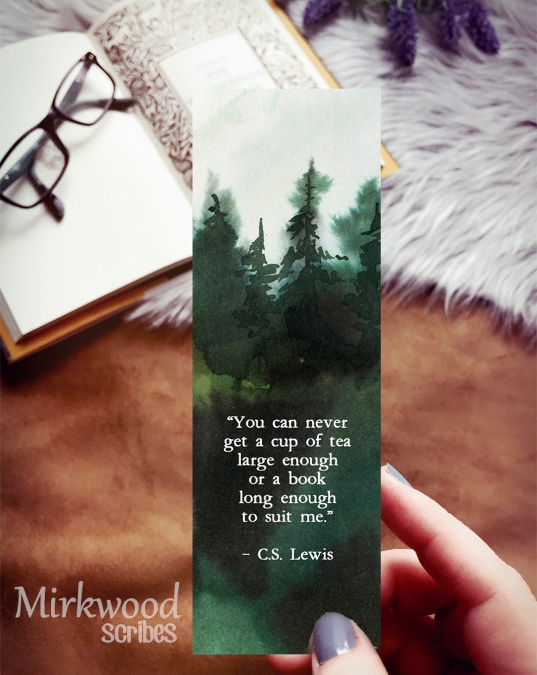 Literary Gift, Book Lover Watercolor Bookmark, Tea Lover Gift, C.S ...