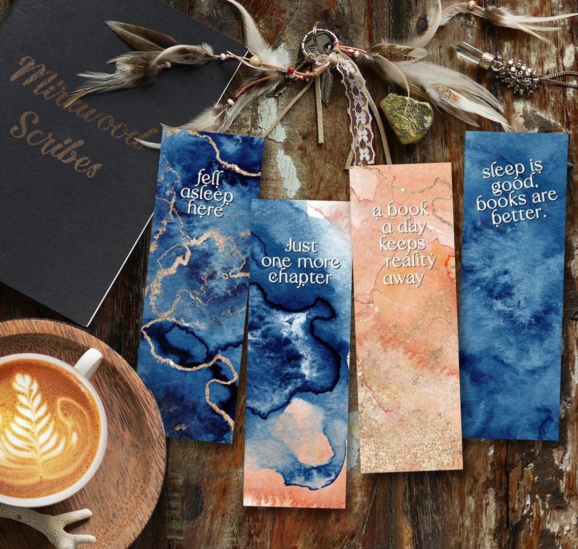Book Lover Printable Watercolor Bookmarks Set of 4 Blue and - Etsy