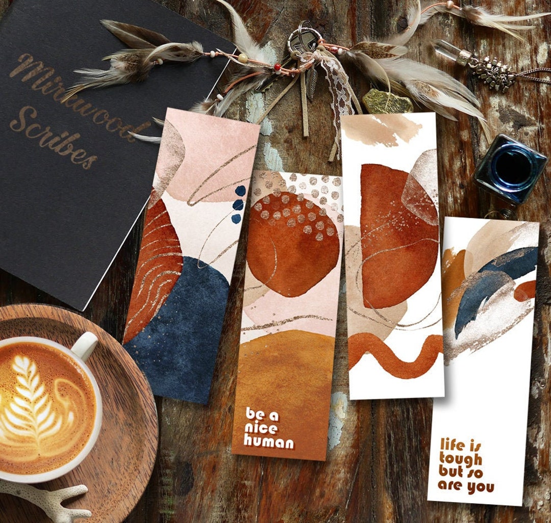 Printable Orange Abstract Watercolor Bookmarks, Be A Nice Human ...