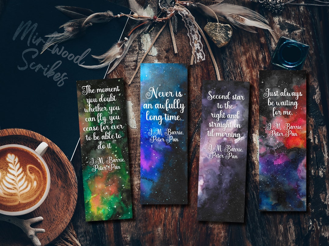 Peter Pan Printable Galaxy Watercolor Bookmarks, Set of 4 Literary ...