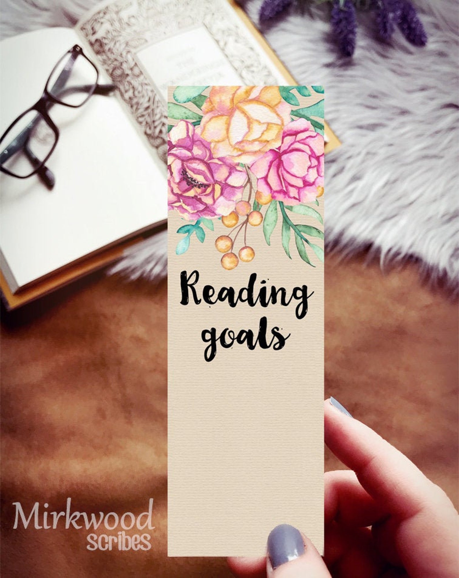 Reading Goals Bookmark Floral Peony Linen Paper Bookmark | Etsy