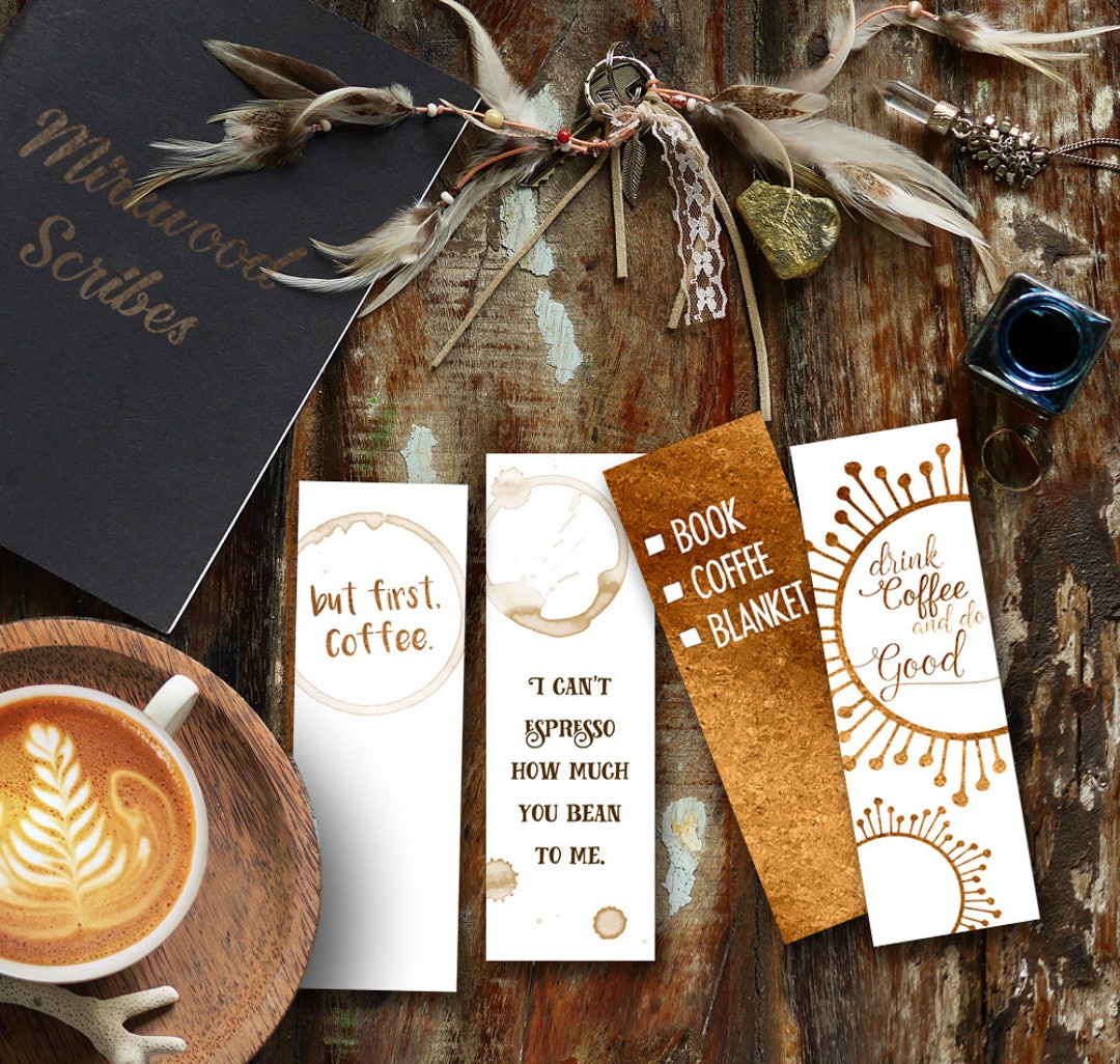 Printable Coffee Bookmarks, Set of 4 Coffee Bookmarks, Coffee Lover ...