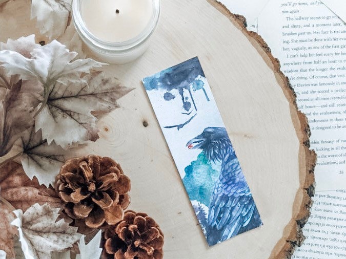 Raven Bookmarks, Printable Set of 4 Watercolor Moonlight Ravens ...