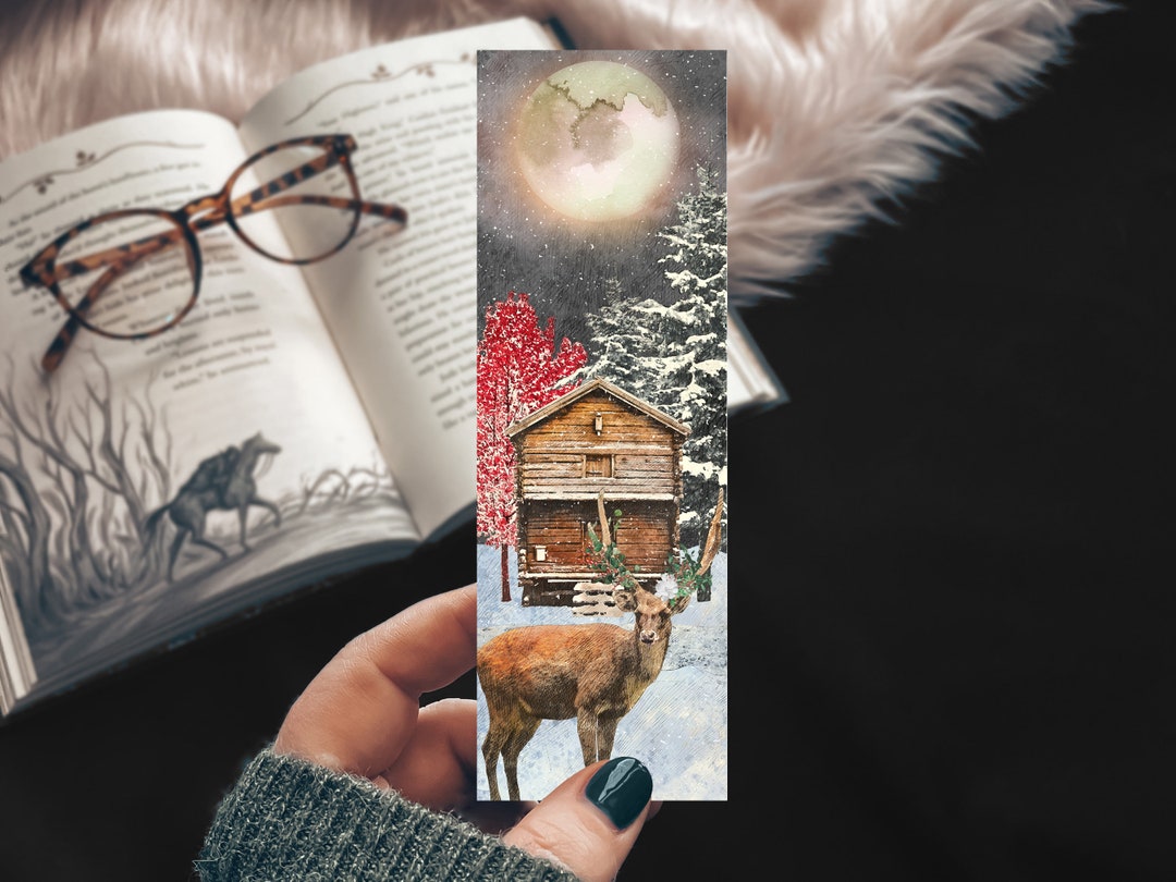 Holiday Bookmark, Deer Bookmark, Christmas Bookmark, Winter Scene ...