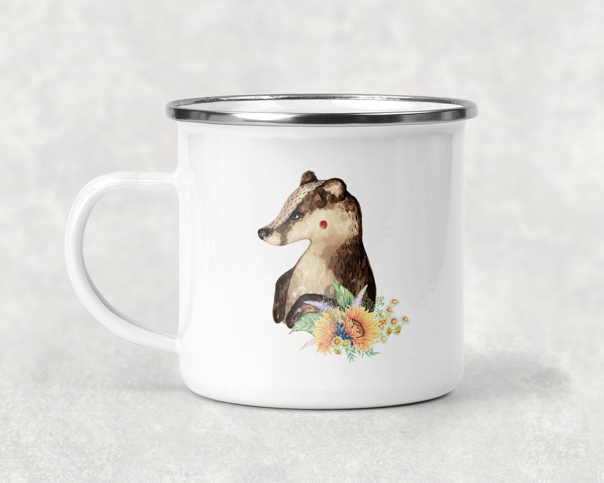 Badger Camp Mug Yellow Badger Metal Mug Sunflowers Mug Gift | Etsy