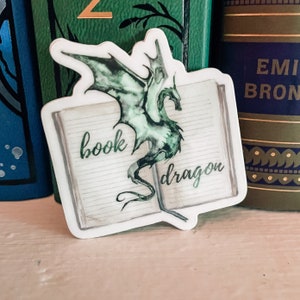 Green Book Dragon Watercolor Sticker, Vinyl Literary Laptop Decal ...