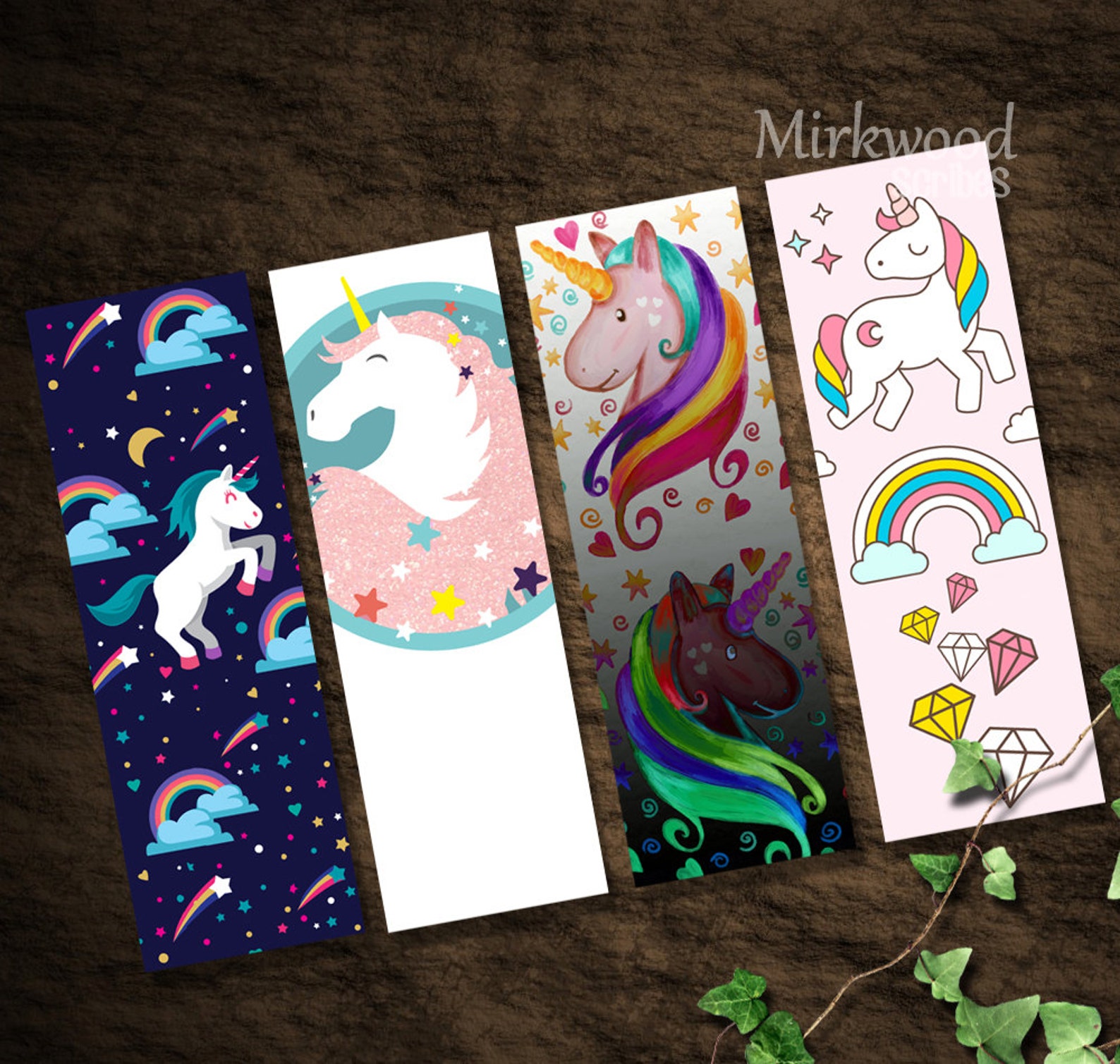 Unicorn Bookmarks Printable Set of 4 Rainbow Unicorn - Etsy