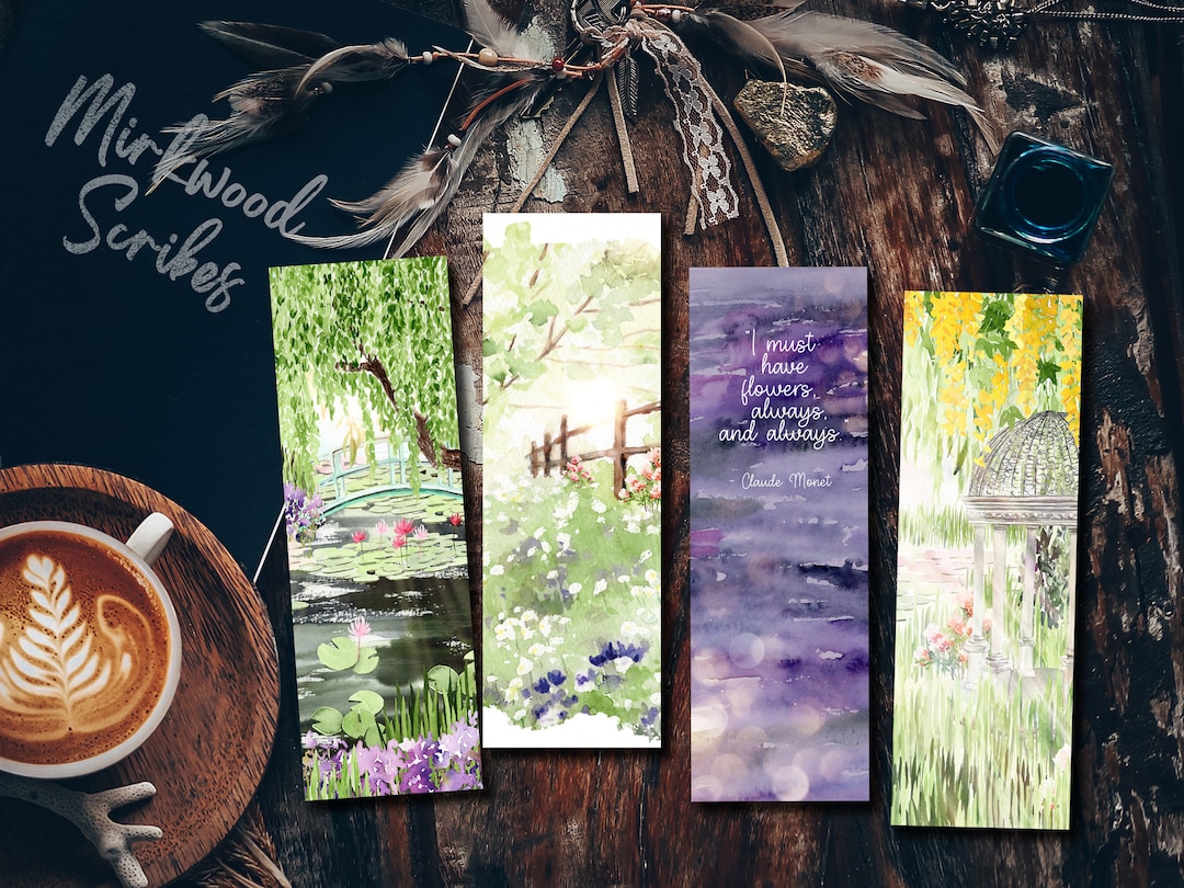 Printable Monet Style Garden Bookmarks, Claude Monet Quotes, Watercolor ...