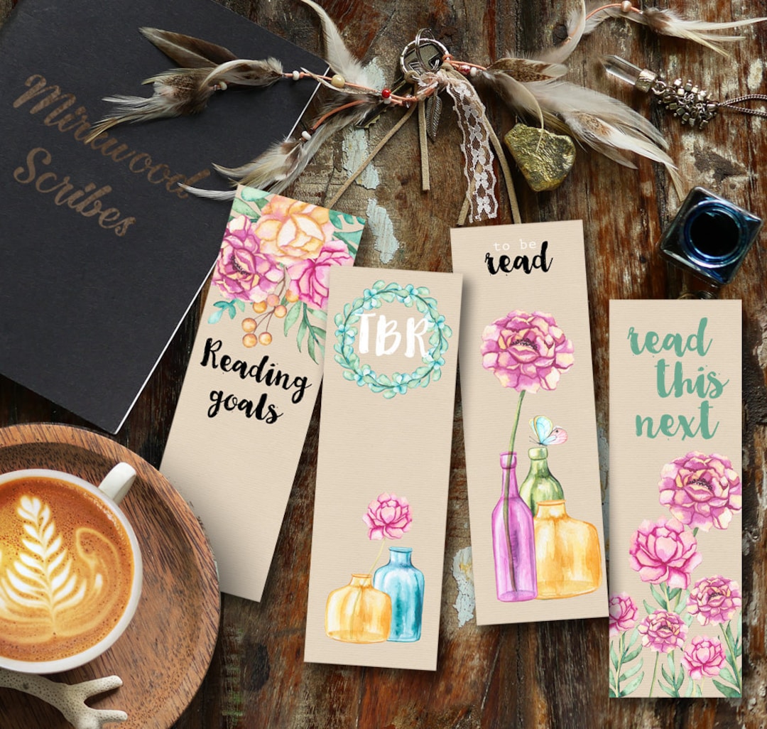Floral Printable Watercolor Bookmarks, Peony Print, Reading Goals, TBR ...