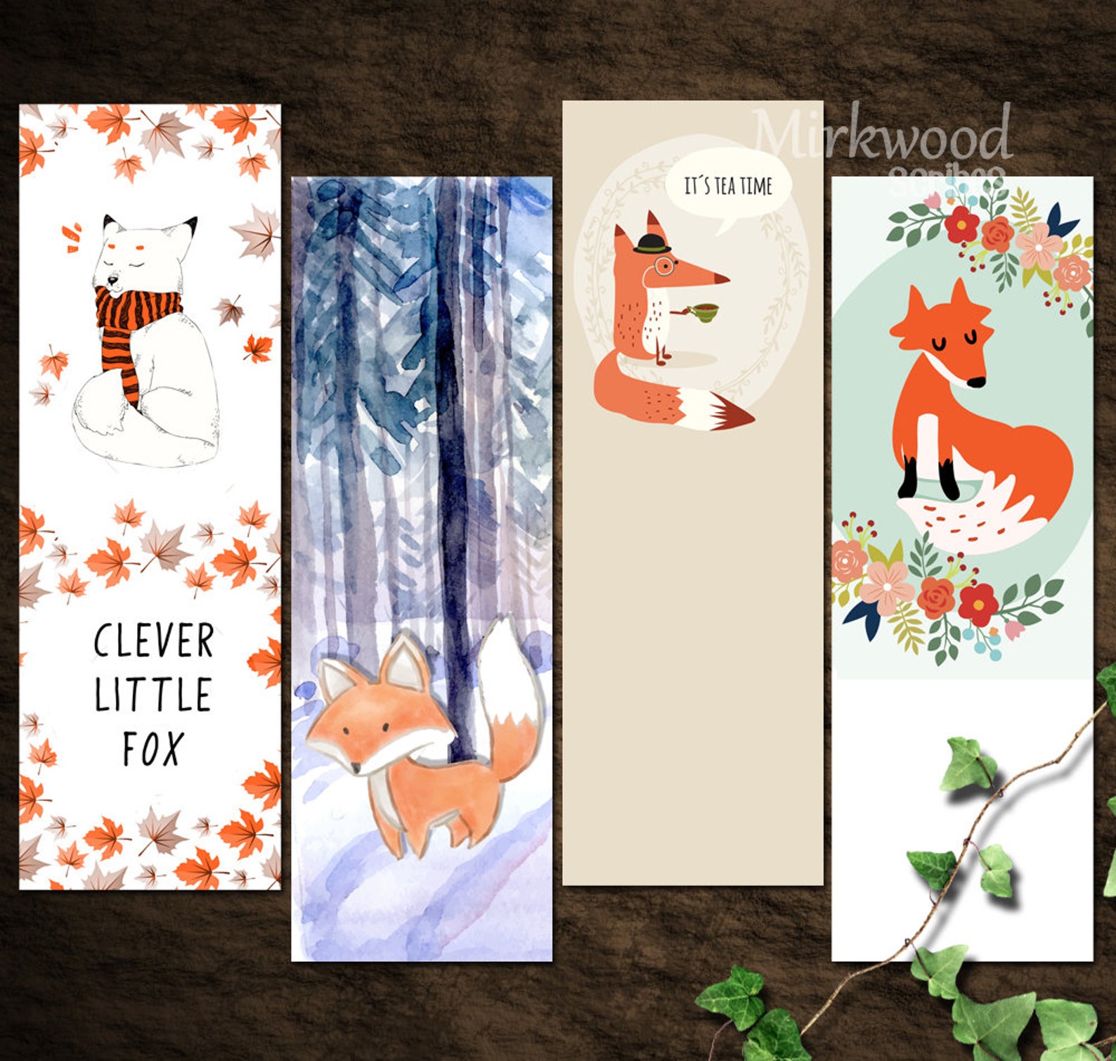 Pretty Woodland Fox Bookmark, Floral Foxy Linen Handmade Bookmark, Fox ...