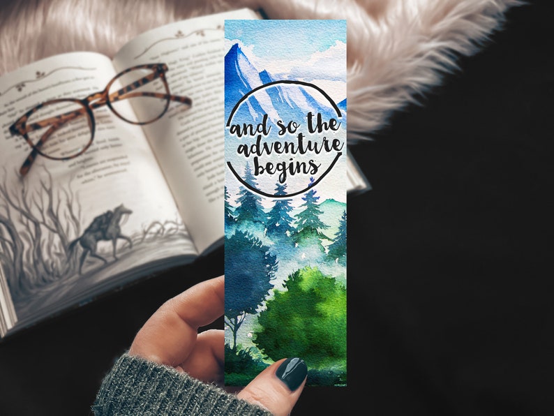 Watercolor Mountains Adventure Bookmark, Linen Paper Landscape Nature ...