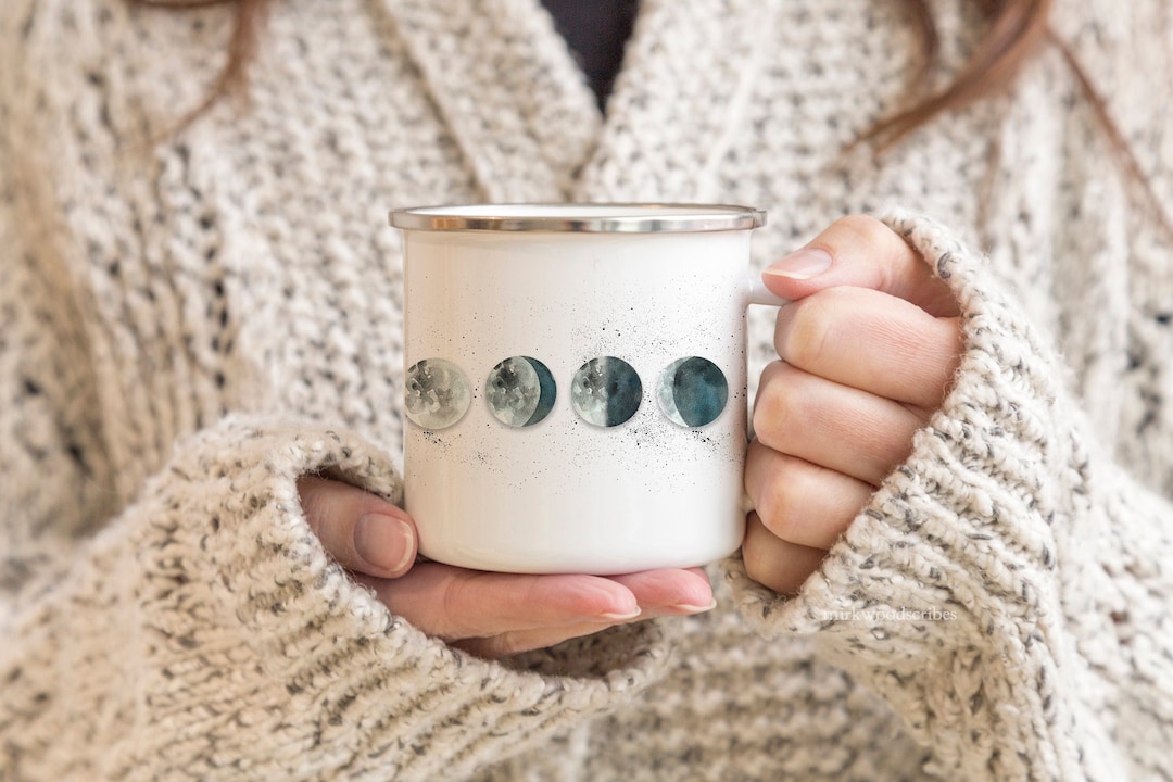 Moon Phases Mug, Camp Mug, Lunar Phases Metal Mug, Camping Mug, Boho ...
