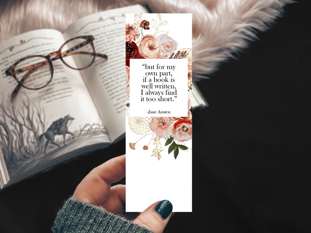 Jane Austen Quote Bookmark, Jane Austen Literary Floral Set of ...