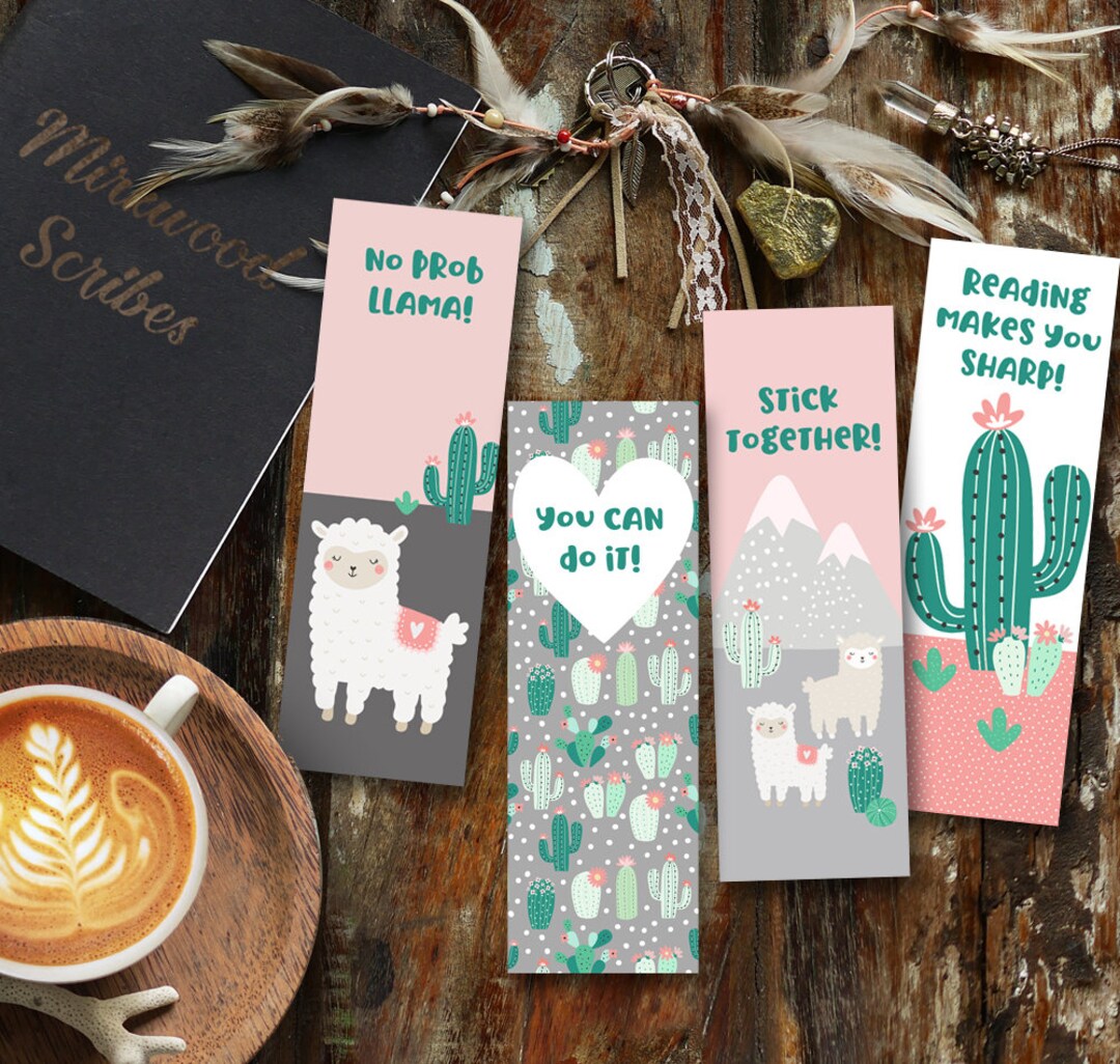 Printable Cute Cactus Bookmarks, Young Reader Llama Bookmarks, Positive ...