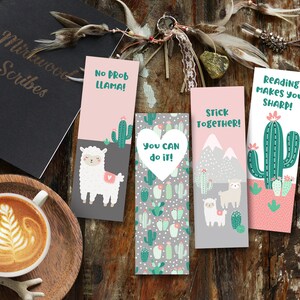 Printable Cute Cactus Bookmarks, Young Reader Llama Bookmarks, Positive ...