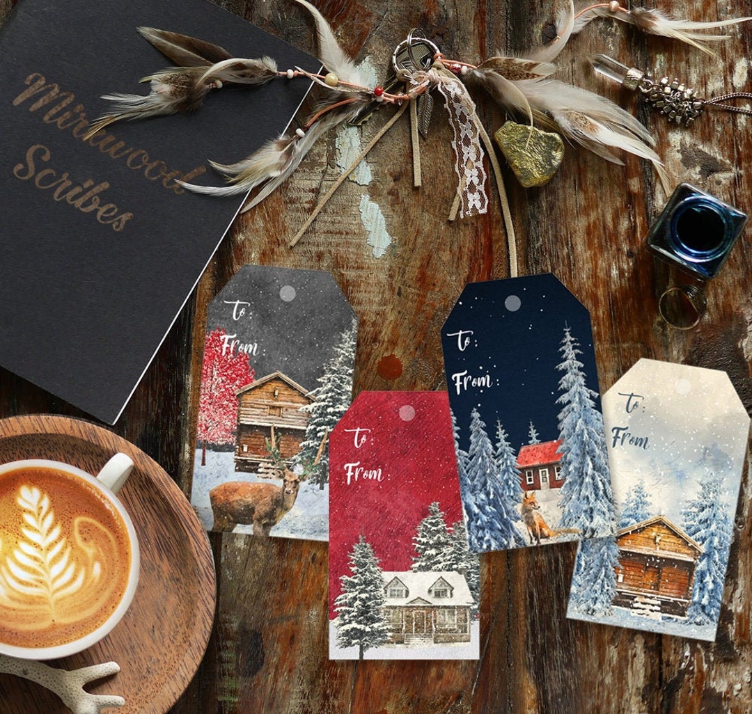 Holiday Gift Tags, 16 Christmas Present Gift Tags, Cabins and Woodland ...