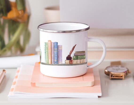 Bookshelf Camp Mug Library Metal Mug Bookstagram Shelfie | Etsy