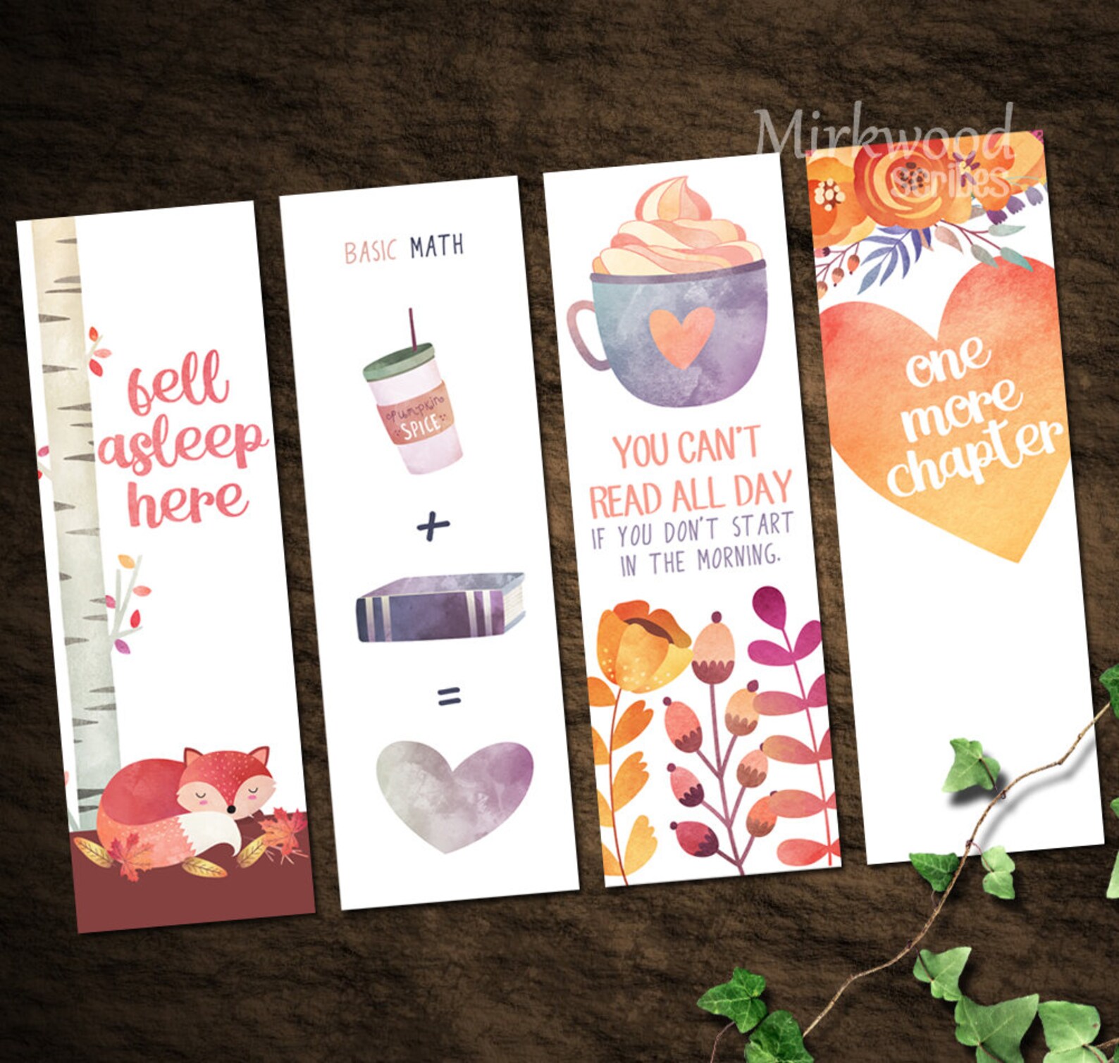 Cozy Fall Watercolor Printable Bookmarks, Autumn Bookmark Set of 4 ...